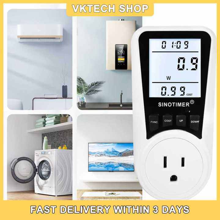 Digital LCD Power Meter Wattmeter Socket Wattage Monitor Electricity ...
