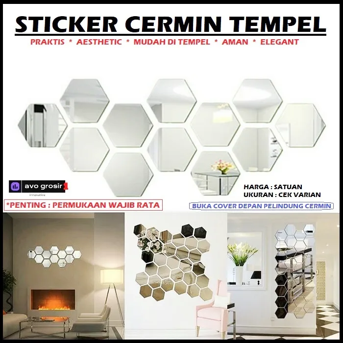 Stiker Cermin Dinding Tempel Hexagonal Aesthetic Mirror Wall | Lazada ...