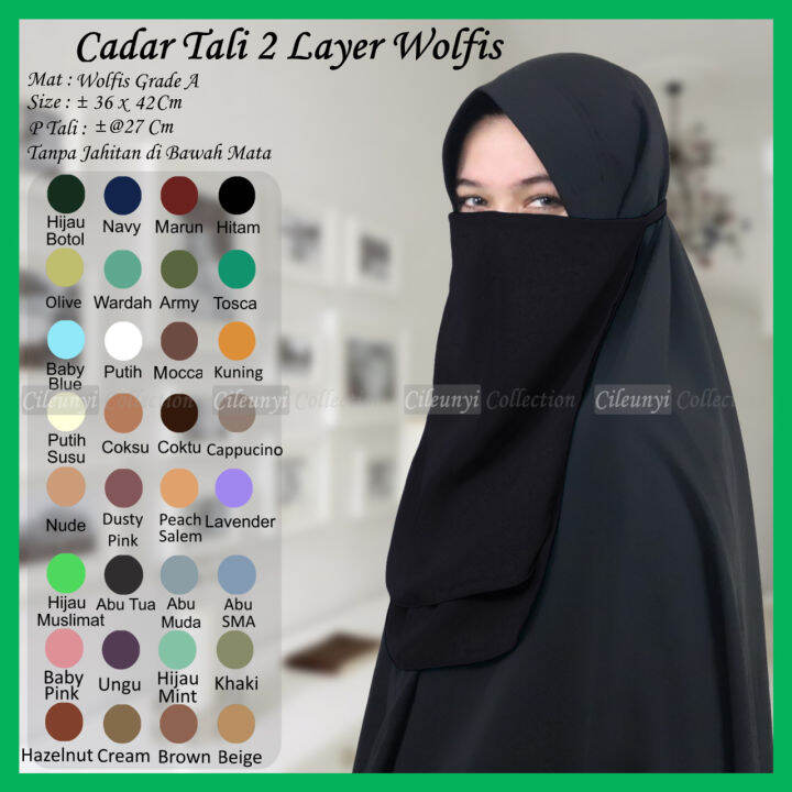 Cileunyi Collection Cadar Tali 2 Layer Wolfis Tanpa Jahitan Di Bawah Mata / Niqab Ninja / Cadar ...