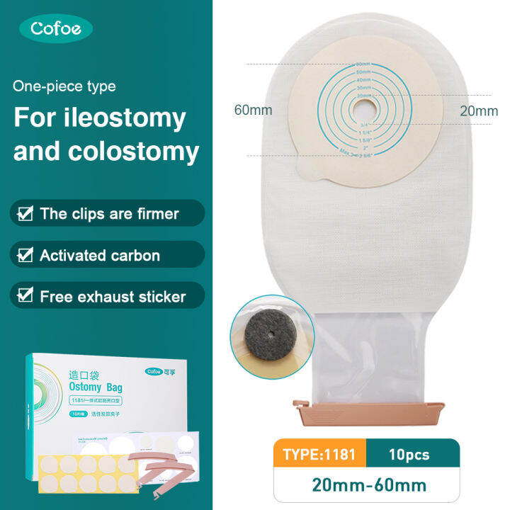 Cofoe 10pcs One-piece System Colostomy Bag Stoma Pouch Ileostomy ...