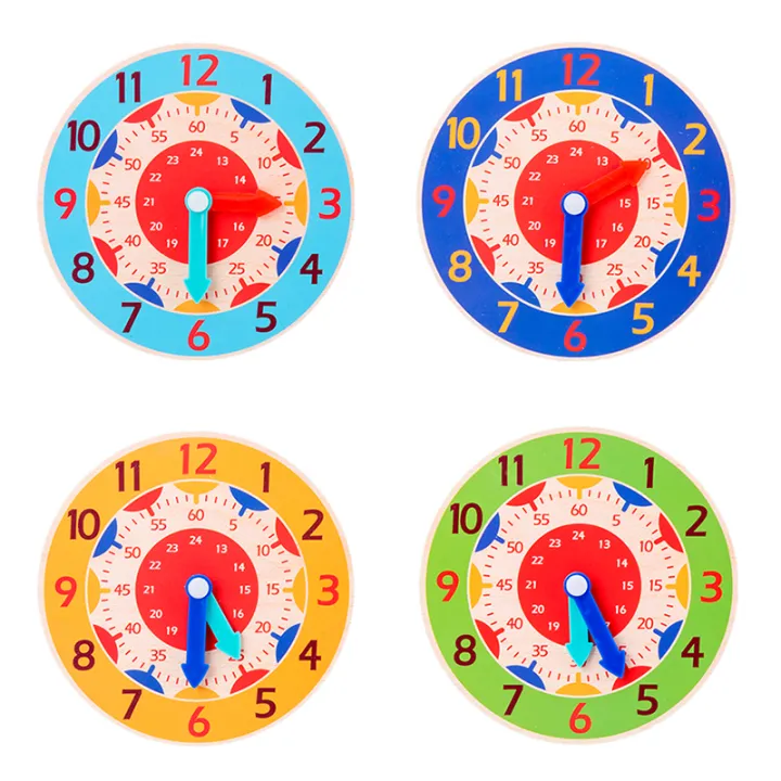 2021Children Montessori Wooden Clock Toys Hour Minute Second Cognition ...