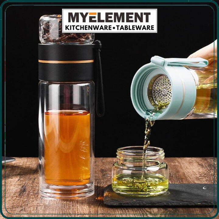 Myelement Double Wall Glass Water Bottle,Tea&Water Separation,Tea Bottle,Portable Travel tea ...