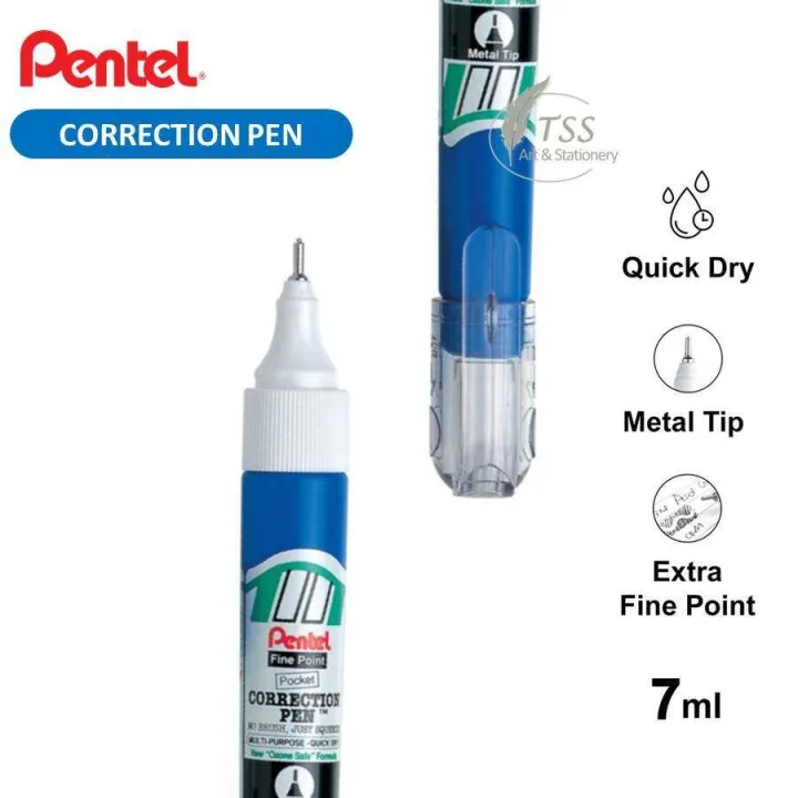 PENTEL Correction Pen, Blue Pocket, Metal Tip, Fine Point ZL62 (7ml ...