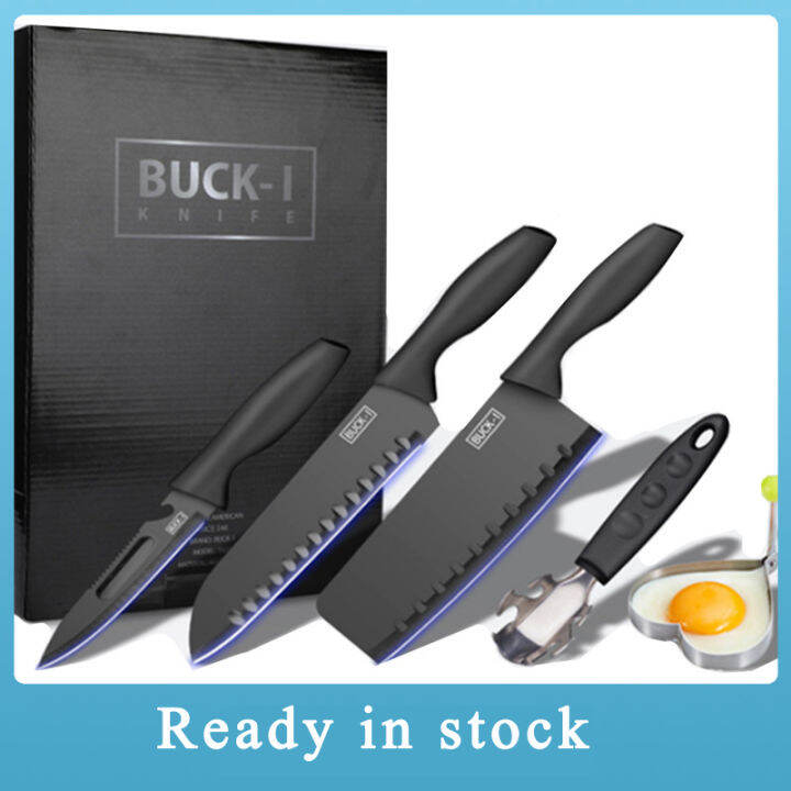 Original BUCK-I Black Stainless Steel Multifunction Kitchen Knife Sets ...