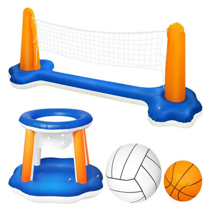 Volleyball Pool Game Set Inflatable Pool Basketball Goal Game Floating ...