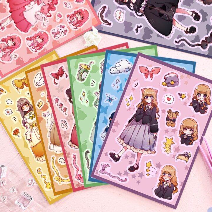 8 Sheets/set cute girl Stickers DIY Sticker Make A Face Assemble Jigsaw ...