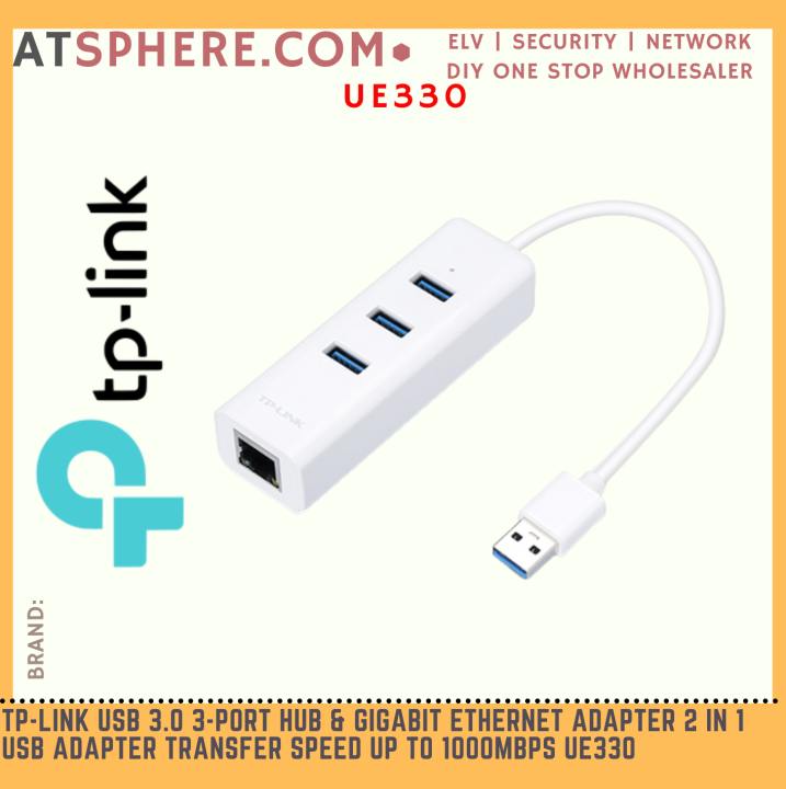 TP-LINK Tplink UE330 USB 3.0 3 USB Hub + Gigabit Ethernet LAN Port Adapter Plug and Play 2 in 1 ...