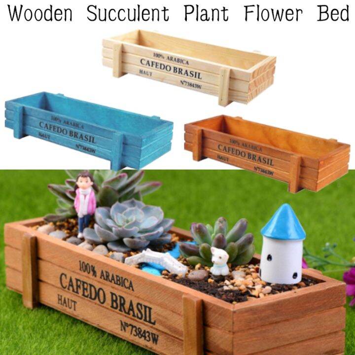 22.5*8*5cm Natural Wooden Succulent Plant Flower Bed Pot Box Garden ...