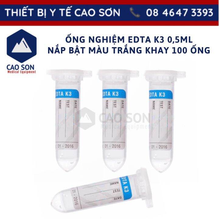 Ống nghiệm kháng đông EDTA K3 0,5ml nắp bật màu trắng khay 100 ống ...