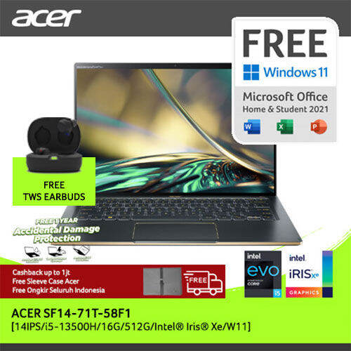 (FREE TWS EARBUDS) LAPTOP ACER SWIFT 14 SF14-71T-58F1 14QHD INTEL GEN ...