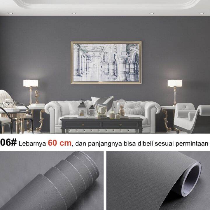 wallpaper dinding kamar tidur polo 60cm * 3M/5M/10M warna abu abu tua ...