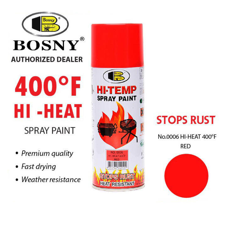Bosny High Heat Hi Temp Resistant 400F Spray Paint No.0006 Red Pylox ...