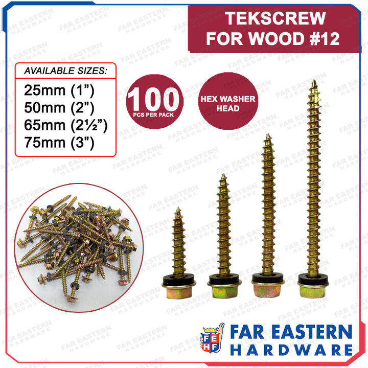 TEKSCREW for Wood #12 1" 2" 2-1/2" 3" Tex Screw 100pcs PER PACK | Lazada PH
