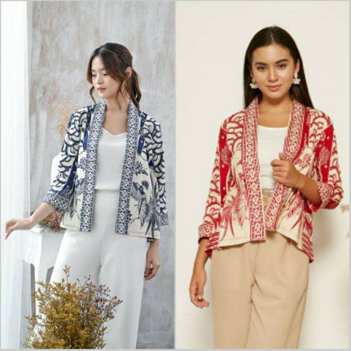 Outer Batik Blazer Motif Wayang Warna Merah Edisi Imlek Katun Stretch ...
