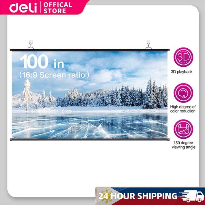 Deli Hanging Projector Screen Fiber Curtain Screen Ratio: 16:9 100 ...