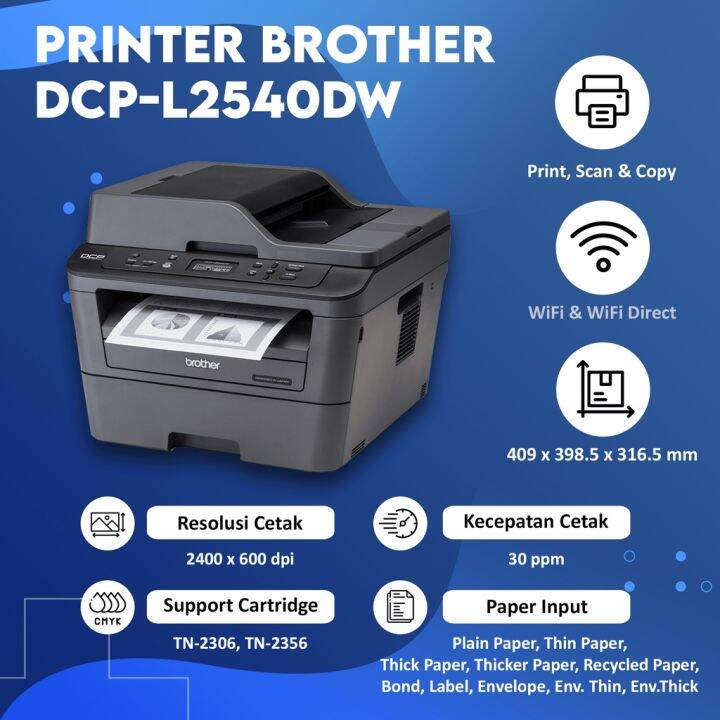 Printer Laser Brother DCP-L2540DW L2540dw WiFi Mono Laserjet Print Scan Copy Duplex TN2356 ...