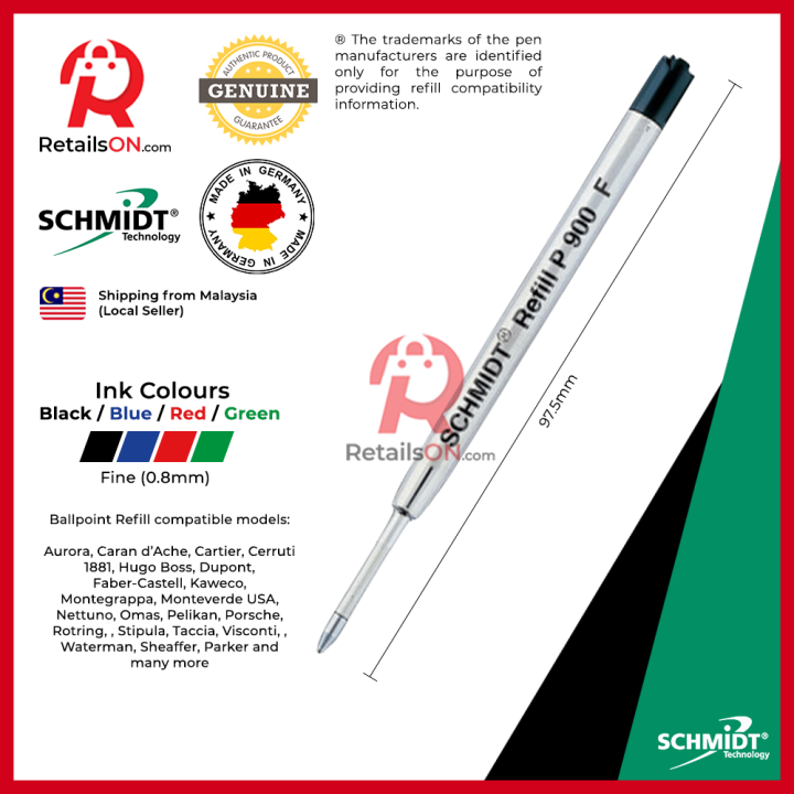 Schmidt Refill P900F for Ballpoint Pens - Fine (F) | Standard Parker ...