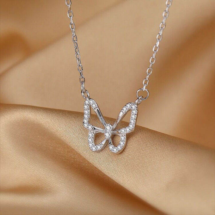 Hollowed Out Butterfly Diamond Necklace Collarbone Chain Simple Neck ...