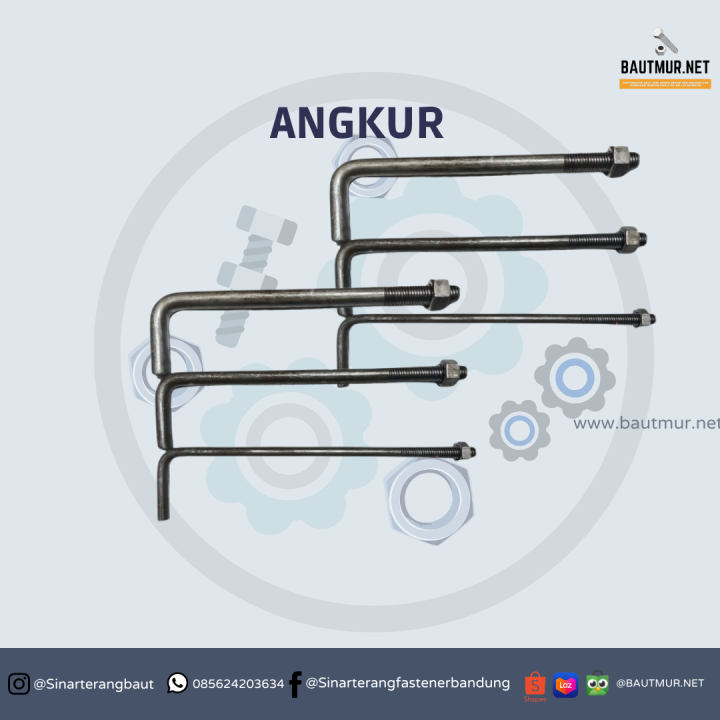 (BISA COD) Baut Angkur L ST41 3/4" x 40cm (19mm x 40cm) plus mur - Besi Hitam | Lazada Indonesia