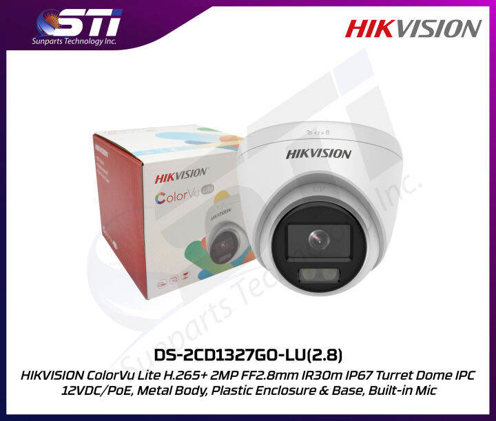 DS-2CD1327G0-LU(2.8) HIKVISION ColorVu Lite H.265+ 2MP FF2.8mm IR30m IP67 Turret Dome IPC [12VDC ...