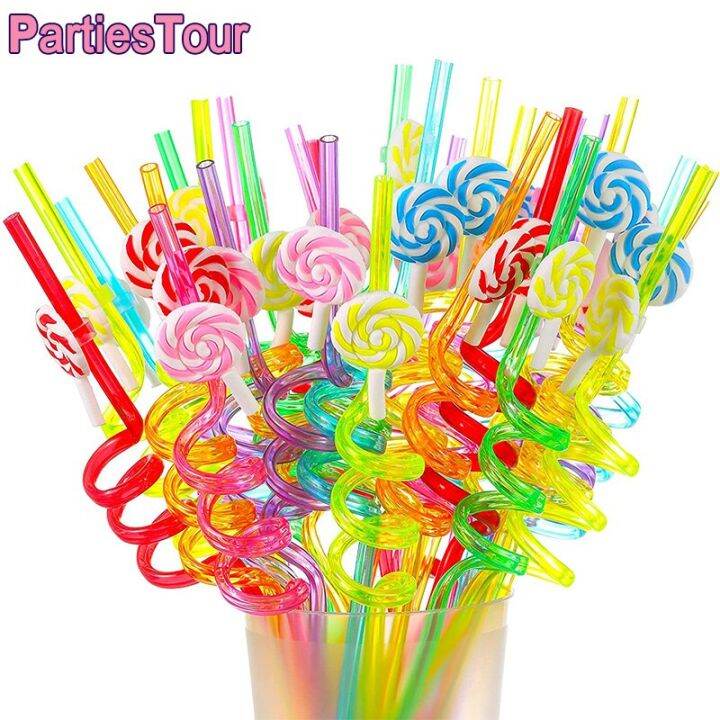 [Hot K] 8pcs 25cm Candyland Party Drinking Plastic Straws Reusable Kids ...