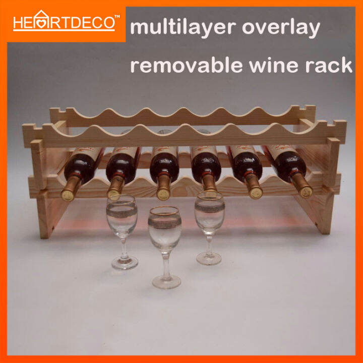 2-Tier Stackable Pine 12-Bottle Wine Rack Solid Wood Wine Rack Multi-Stack Detachable Wine Rack ...