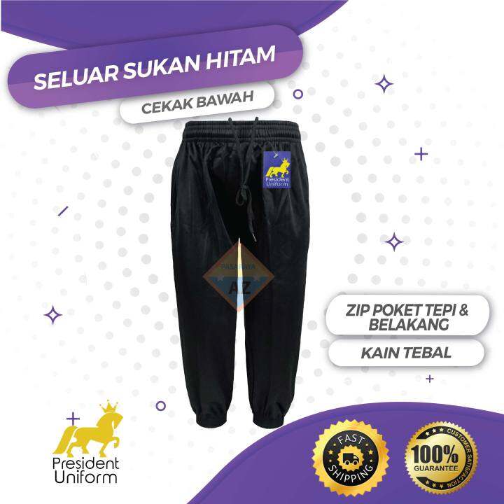PSS01 - TRACKSUIT KAIN TEBAL 200 GSM CEKAK BAWAH BUDAK DAN DEWASA { UNISEX }- TRACK BOTTOM BLACK ...