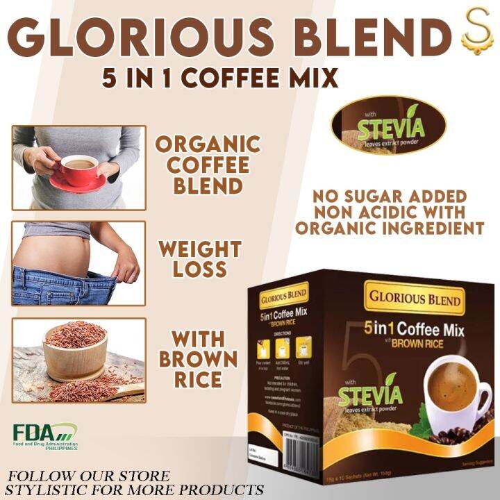 Glorious Blend 5 in 1 Coffee Mix with Brown Rice and Stevia extract ...