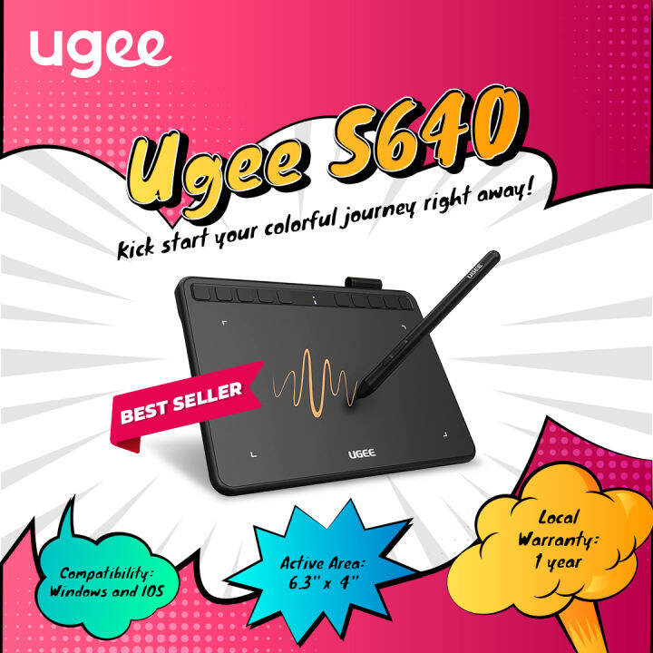 UGEE S-Series S640, Graphic Drawing Pen Tablet Active Area 6.3"x 4 ...