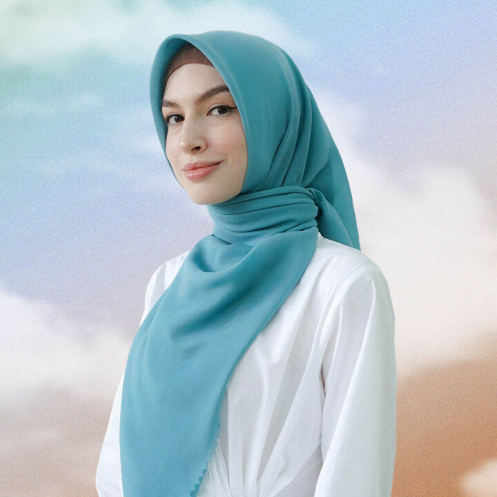 Meeva - Rivers Plain Series Scarf | Hijab Segi Empat Polos Milky Blue ...