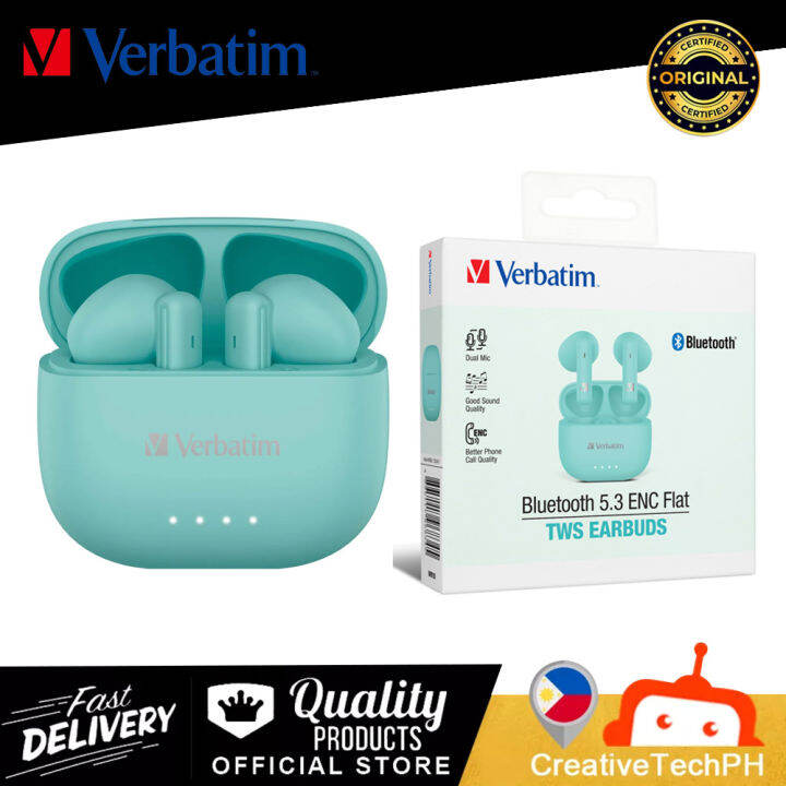 Verbatim VBEAR-66834 Wireless BT Earbuds ENC Flat- BLUE Bluetooth 5.3 ...
