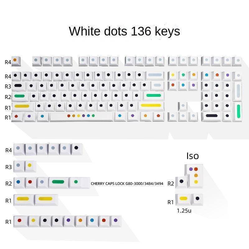 136 Keys White/Black Dot Keycaps Cherry Profile PBT อัพเกรด Five-sided ...