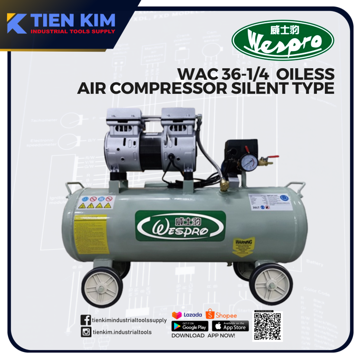 WESPRO WAC36-1/4 Air Compressor 3/4 HP Silent Type Oil Less | Oiless 36 ...