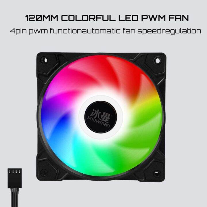 SNOWMAN PWM 4 Pin RGB 120Mm PC Case Fan Quiet 12CM Cooling Fan Silent ...