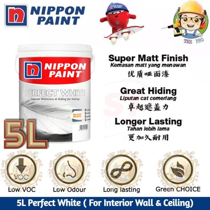 5L Nippon Paint Perfect White ( For Interior Wall & Ceiling) 5L Perfect White ( Untuk Dinding ...