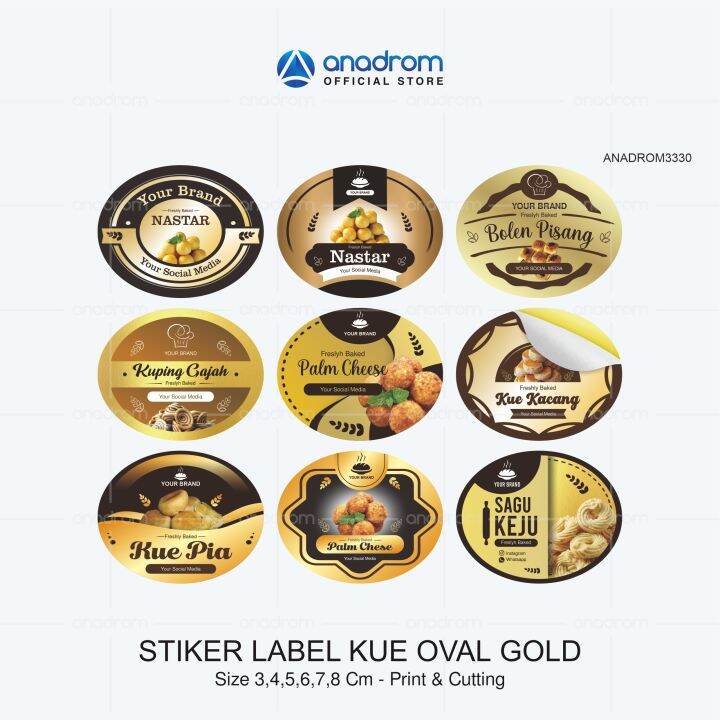 Stiker Label Kue Oval Gold | Sticker Label Kue Kering | Anadrom 3330 ...