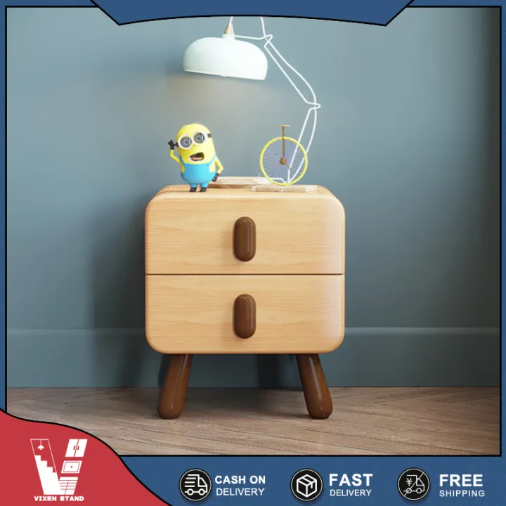 Simple solid wood bedside table creative bedroom oak bedside table children cartoon bedside ...