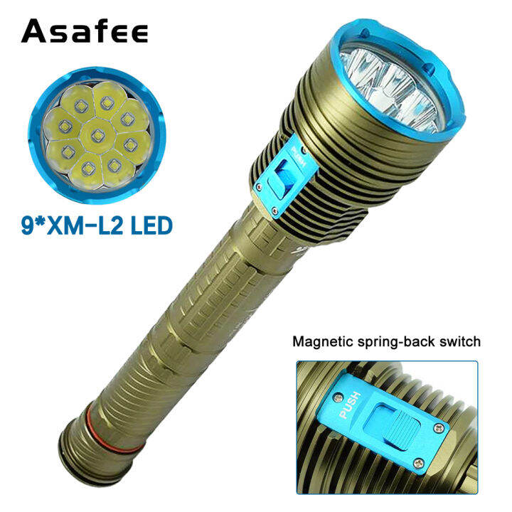 Asafee DX9 100M Underwater L2 LED White Light Diving Flashlight 5000LM ...