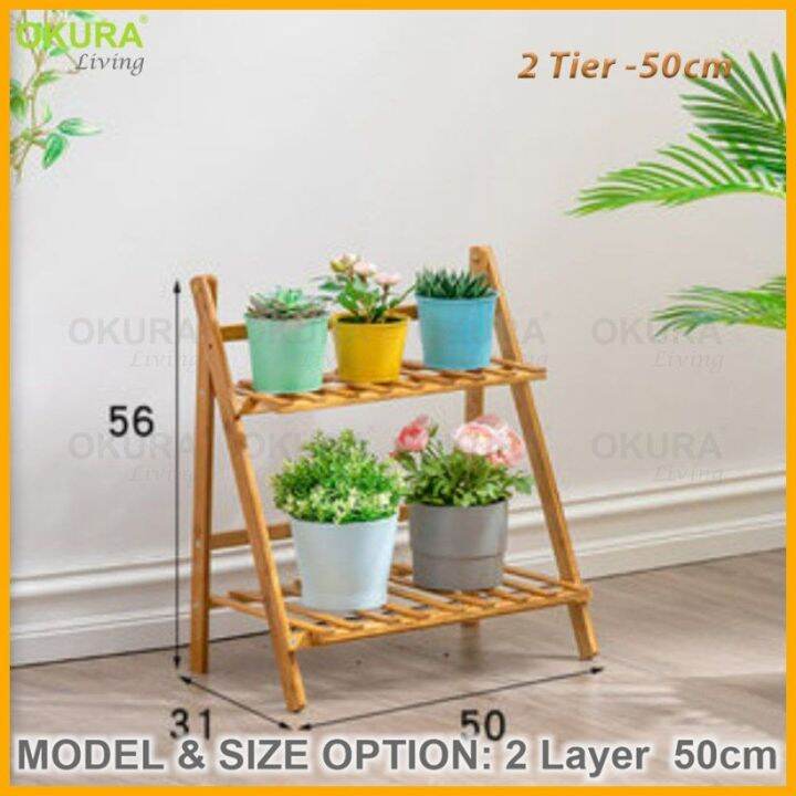 Bamboo Flower Garden Rack With Stand Rak Pasu Bunga Indoor Outdoor ...