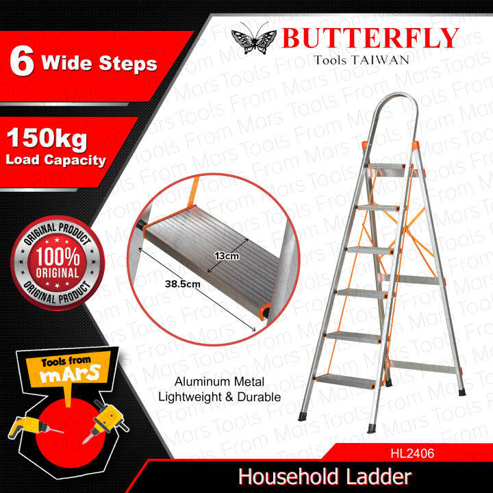 BUTTERFLY 6 WIDE STEPS Household Folding Step Ladder Indoor Ladder Outdoor Ladder Climbing ...
