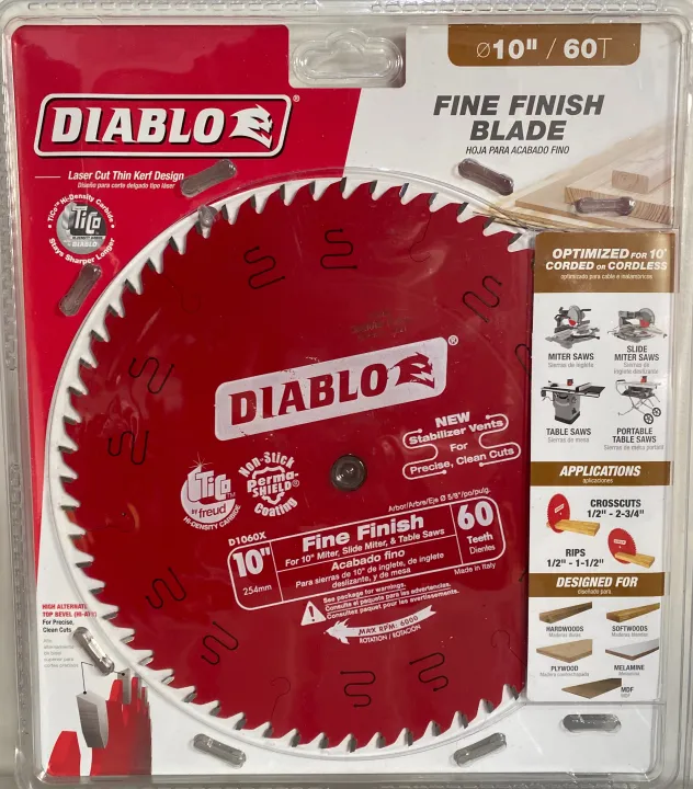 Diablo Blade by Freud D1060X 10" x 60 Tooth Fine Finish Saw Blade 5/8 ...