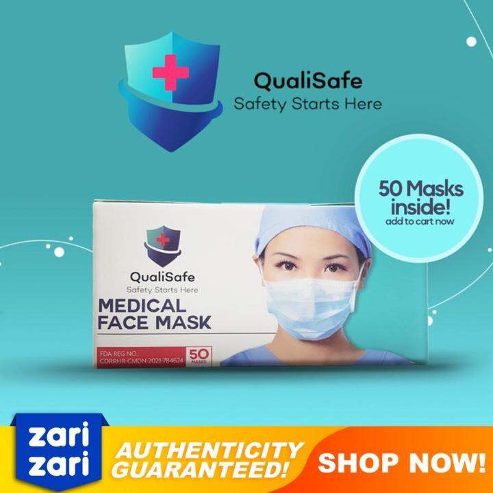 Qualisafe Surgical Face Mask FDA Registered Medical Grade 3ply 50pcs ...