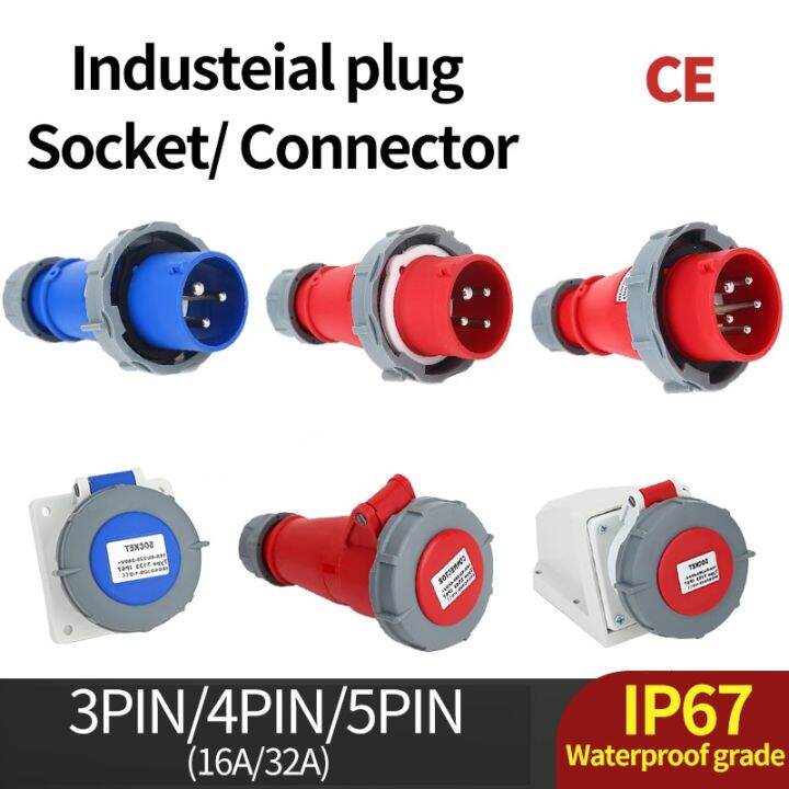 Industrial Plug and Socket 3P/4P/5Pin Electrical Connector 16A 32A IP67waterproof Wall Mounted ...