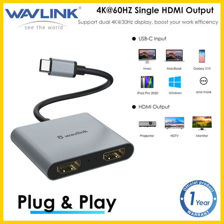 Wavlink USB-C to Dual 4K HDMI Display Adapter Single HDMI 4K 60hz or Dual HDMI 4K 30hz Multi ...