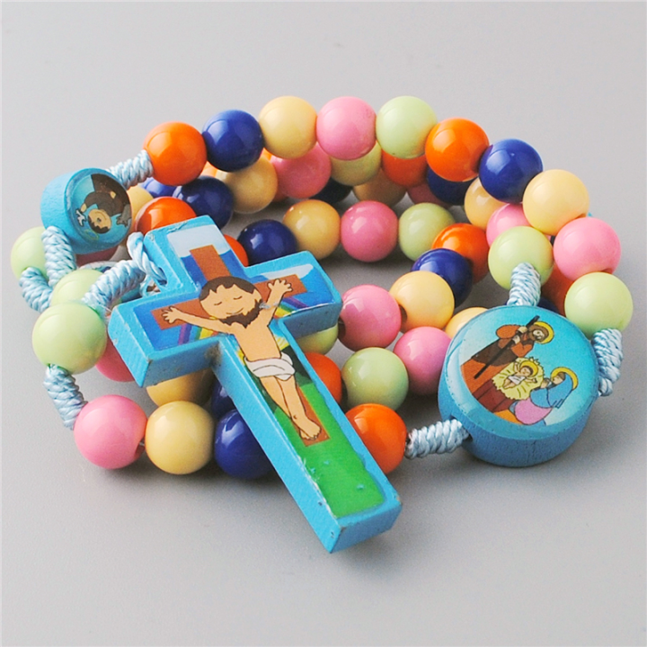 HOLYHOMES Blue Cord Rosary Multi Colorful 8mm Beads Rosaries Gift with ...