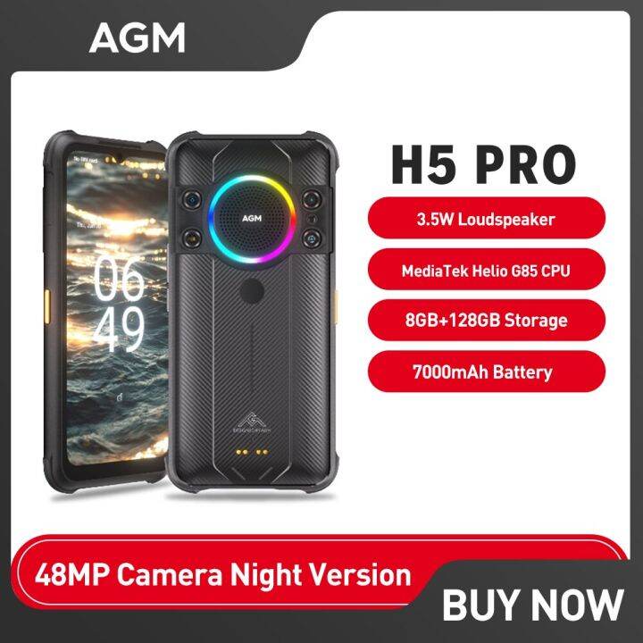 AGM H5 Pro 8 + 128G มองเห็นตอนกลางคืนทุกรุ่นสมาร์ทโฟนที่แข็งแรงโทรศัพท์กันน้ำ MTK G85 6.5 ...