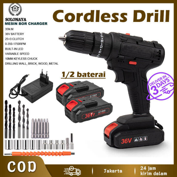 Impact Cordless Drill/Mesin bor baterai cas komplit 36V Bor batre murah ...