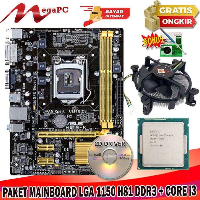 Paket Mainboard 1150 H81 DDR3 + Core i3 4130 + Fan Free Pasta Suntik ...