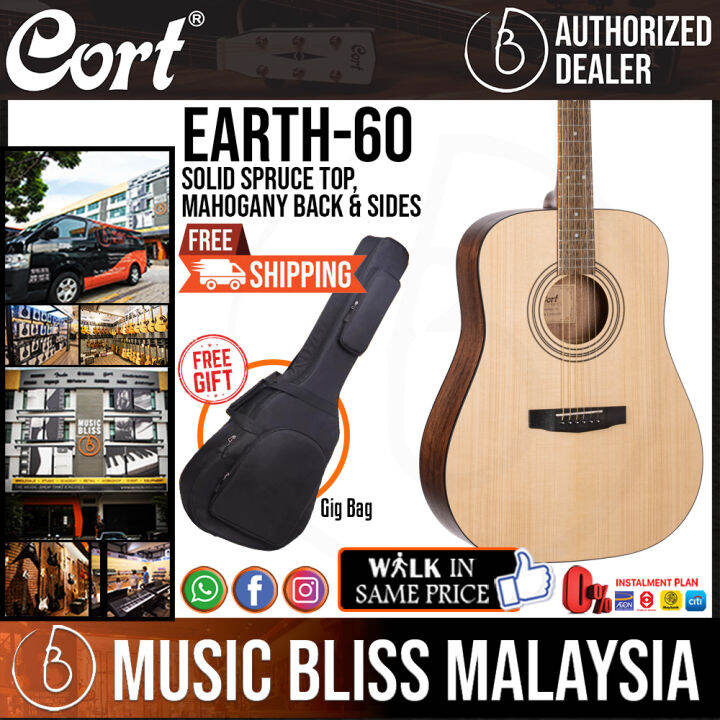 Cort Earth60 Acoustic Guitar with Bag - Open Pore Natural (Earth-60 ...