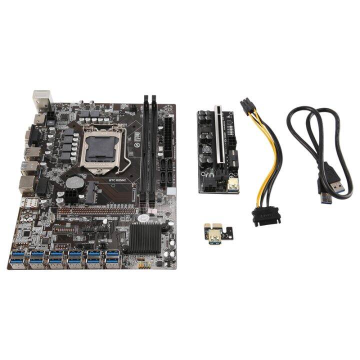 B250C BTC Mining Motherboard+009S Plus Riser 12XPCIE to USB3.0 GPU Slot ...